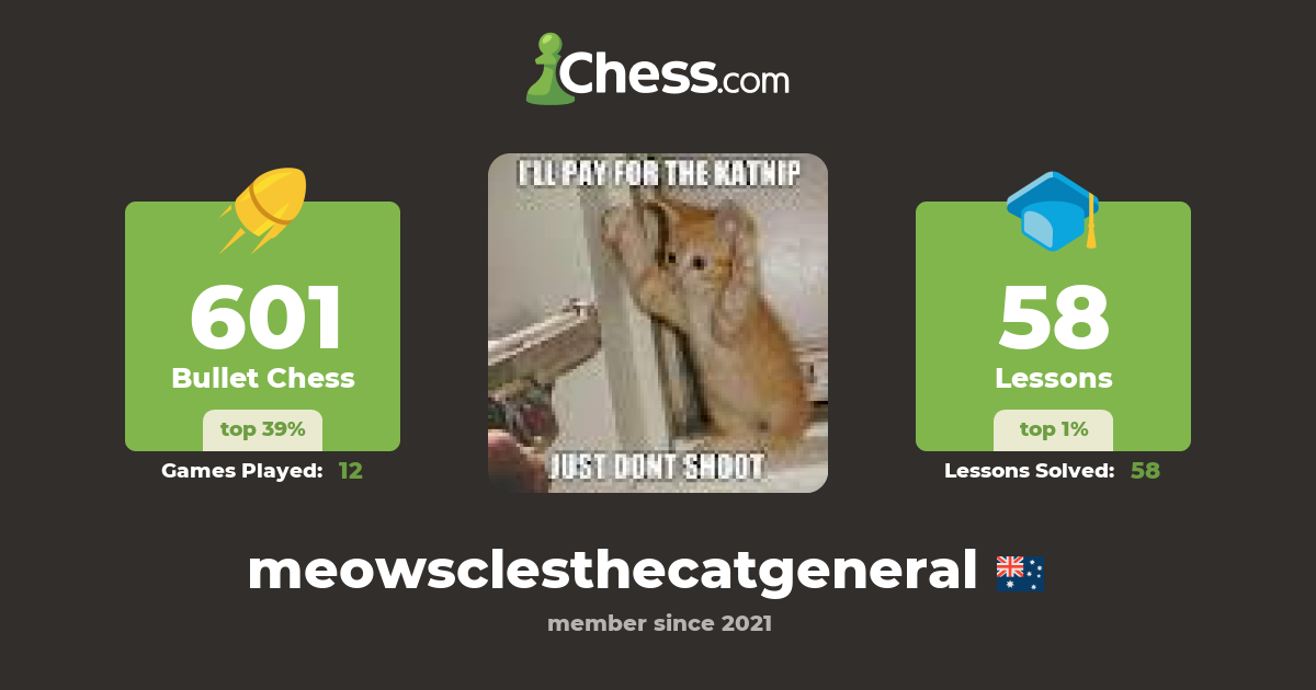 Meowscles The Cat General (meowsclesthecatgeneral) - Chess Profile ...